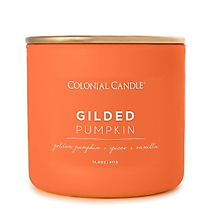 Colonial Candle Gilded Pumpkin Scented Jar Candle, Pop of Color Collection, 3 Wick, Orange, 14.5 oz - Up to 60 Hours Burn