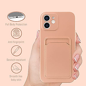 MZELQ Wallet Case for iPhone 12 (6.1 inch), Card Holder Camera Protection Cover for iPhone 12 + Screen Protector, Soft Slim Card Slot Case Compatible with iPhone 12 Phone Case -Pink