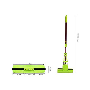 Kitchen Home PVA Sponge Mop, Super Absorbent Quadruple Roller PVA Foam Sponge Mop All Purpose Floor Cleaner, Green