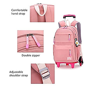 LAMOGRAFY Rolling Backpack for Kids Elementary Students with Wheel Travel Backpack Girls Solid Color School Bag