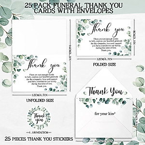 Marspark 25 Pack Thank You Sympathy Cards Funeral Thank You Cards with Envelopes and Message Memorial Card with Sticker Bereavement Card for Family Friends Loved Ones Celebration of Life (Leaves)