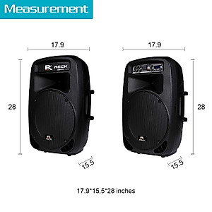 Proreck Dance 15 Portable 15-Inch 2000 Watt 2-Way Powered PA Speaker System Combo Set with Bluetooth/USB/SD Card Reader/FM Radio/Remote Control/LED Light