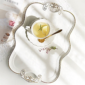 Serving Tray Ceramic European Rectangular Tray Home Service Tray Double Handle Design Tea Set Tray Decorative Tray (Color : 1)
