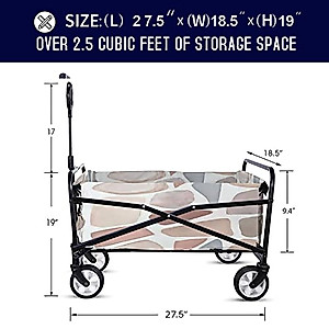 Collapsible Wagon Cart Abstract Nordic Print with Geometric Shapes on White Watercolor Foldable Utility Wagon Large Capacity Garden Cart with Push Bar for Beach Camp Outdoor Shopping