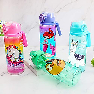Home Tune 23oz Kids Water Drinking Bottle - Tritan BPA Free, Wide Mouth, Auto Flip Cap, Secure Lock, Easy Open, Lightweight, Leak-Proof Time Marker Water Bottle For Girls & Boys - Mermaid