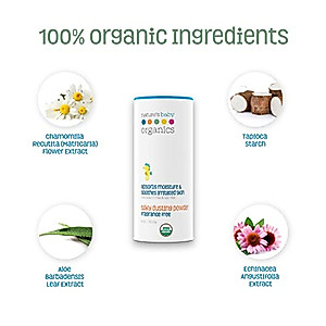 Nature's Baby Organics Baby Powder Talc Free Corn Free Dusting Powder with Aloe Soft Gentle 100% Organic Baby Powder Hypoallergenic Fragrance Free 4 oz, 1 Pack