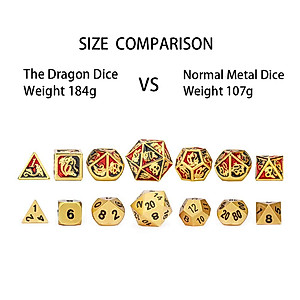 HYMGHO DND Dice Set Copper Dragon dice Enamel Green zamak with dice Box D&D Polyhedral Dice for Dungeons and Dragons dice Trpg 7 Pieces die Tabletop Games Board Gaming dice Vault