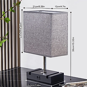 lifeholder Fully Dimmable Table lamp, Lamps with Two Phone Stands and AC Outlet, Bedside Lamp with Two LED Bulb for Bedroom, Living Room,Study(Set of 2) Light Grey