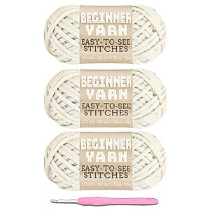3x50g Beginners Ivory White Yarn, 260 Yards Ivory White Yarn for Crocheting Knitting, Easy-to-See Stitches, Worsted Medium #4, Chunky Thick Cotton Nylon Blend Yarn Yarn for Crocheting
