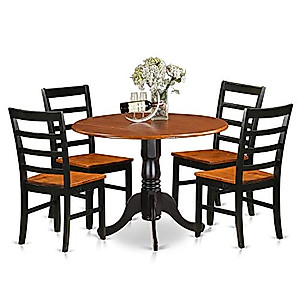 East West Furniture Dublin 5 Piece Dinette Set for 4 Includes a Round Room Table with Dropleaf and 4 Dining Chairs, 42x42 Inch, Black & Cherry