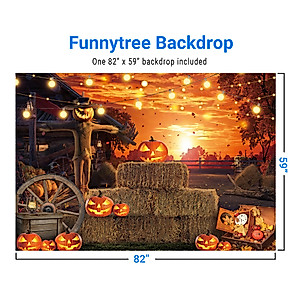 Funnytree 7x5FT Halloween Photography Backdrop Hallowmas Eve Gloomy Devil Pumpkin Scarecrow Background Horrible Scary Nightmare Party Banner Dress Up Decor Favors Gifts Photobooth Props