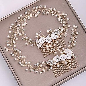 Kercisbeauty Pearl Hair Vine for Women Bridal Gold Hair Combs Rose Headband Prom Special Occasion Jewelry