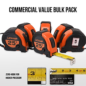 LICHAMP Tape Measure 25 ft, 6 Pack Bulk Easy Read Measuring Tape Retractable with Fractions 1/8, Multipack Measurement Tape 25-Foot by 1-Inch, C6OG