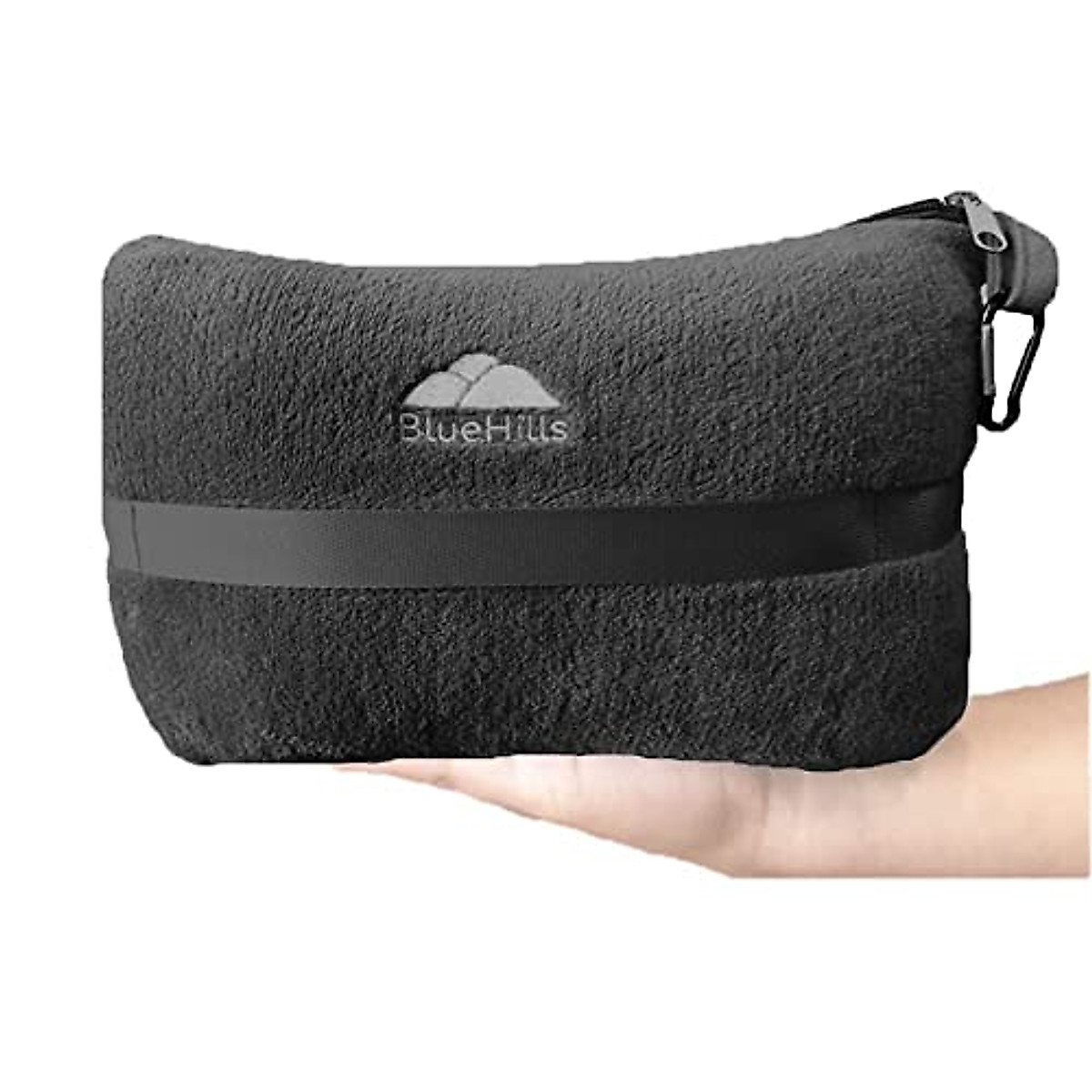 BlueHills Premium Mini Plush Travel Blanket and Ultra Compact Travel Blanket Value Pack Set of 2 - Airplane Flight Blanket Throw in a case with Strap Compact Pack for Car Plane Travel Black