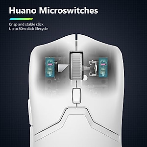 DeLUX M800PRO Wireless Gaming Mouse, Rechargeable Lightweight Computer Mouse, with PAW3395 Sensor 26000DPI, Tri-Mode, Huano Pink Switches, Matt UV Coating (White)