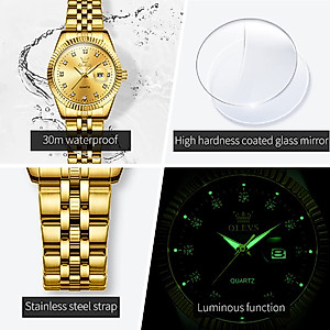 OLEVS Watch Women Gold Ladies Watches for Women Dainty Water Resistant Womens Wrist Watch Luxury Analog Quartz Diamond Stainless Steel Vintage Golden Bracelet Womens Watches Reloj para Mujer