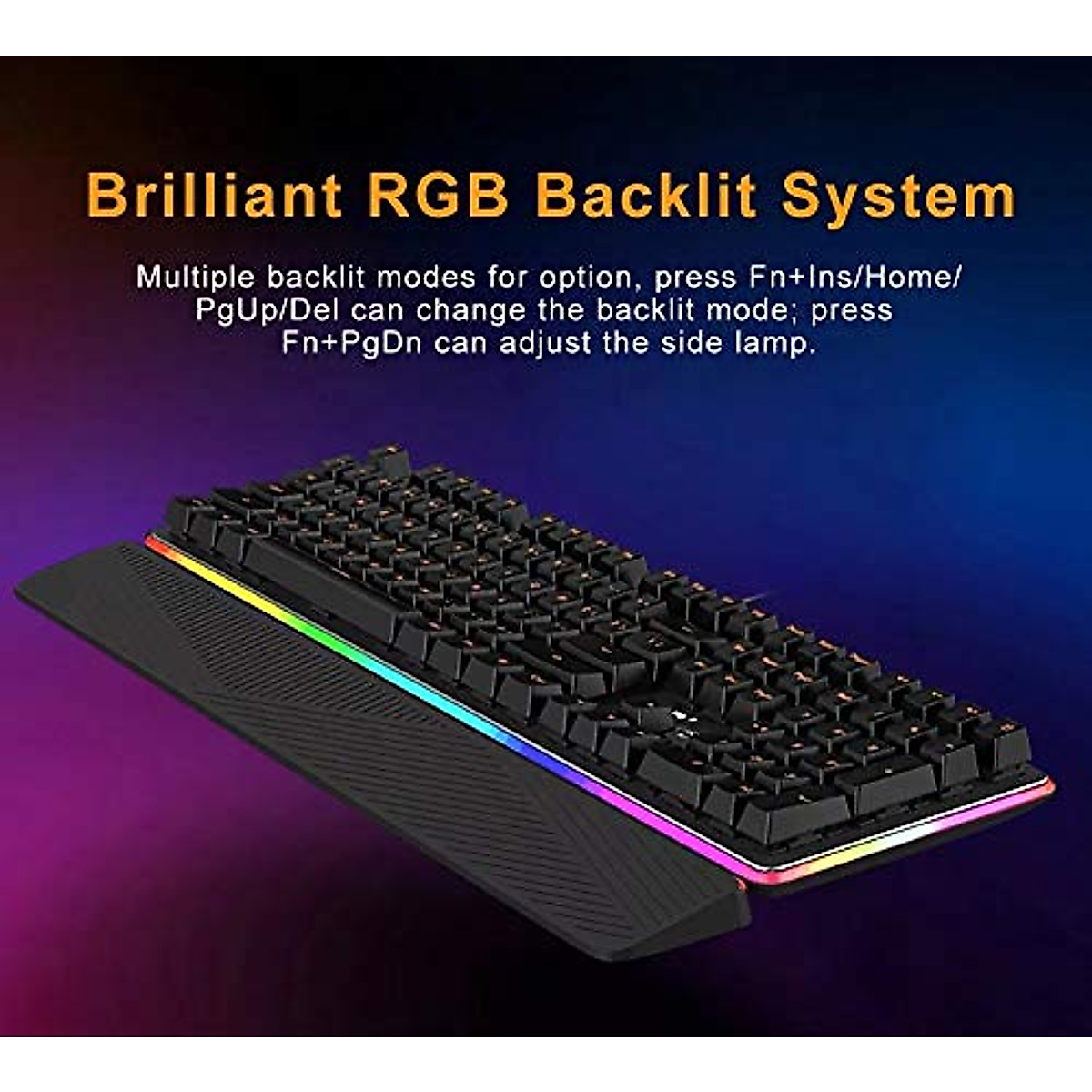 Teerwere Gaming Keyboard Ergonomic Design 108 Key RGB Side Backlit Mechanical Gaming Keyboard with Wrist Pad ABS Keycaps Mechanical Gaming Keyboard (Color : Black, Size : Brown Switch)