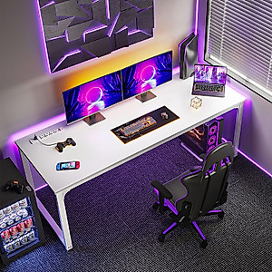 Coleshome 72 Inch Computer Desk with USB Ports, Large Office Desk, Long Study Student Writing Desk, White Marble