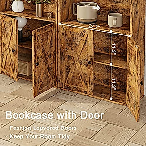 IRONCK Industrial Bookshelves and Bookcases with Doors 11.8in Depth Floor Standing 5 Shelf Display Storage Shelves Bookcase Home Decor Furniture for Home, Office, Living Room, Bedroom