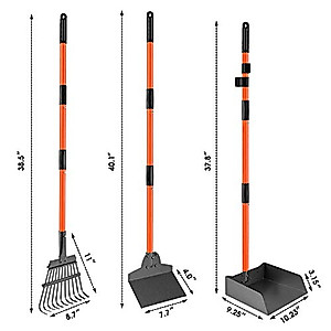ROIUBPO Pooper Scooper, Detachable Long Handle Large Dog Poop Scooper with Metal Rake, Tray & Spade, Durable Easy Pick Up Pooper Scooper for Large Medium Small Dogs, Great for Lawn, Grass, Gravel