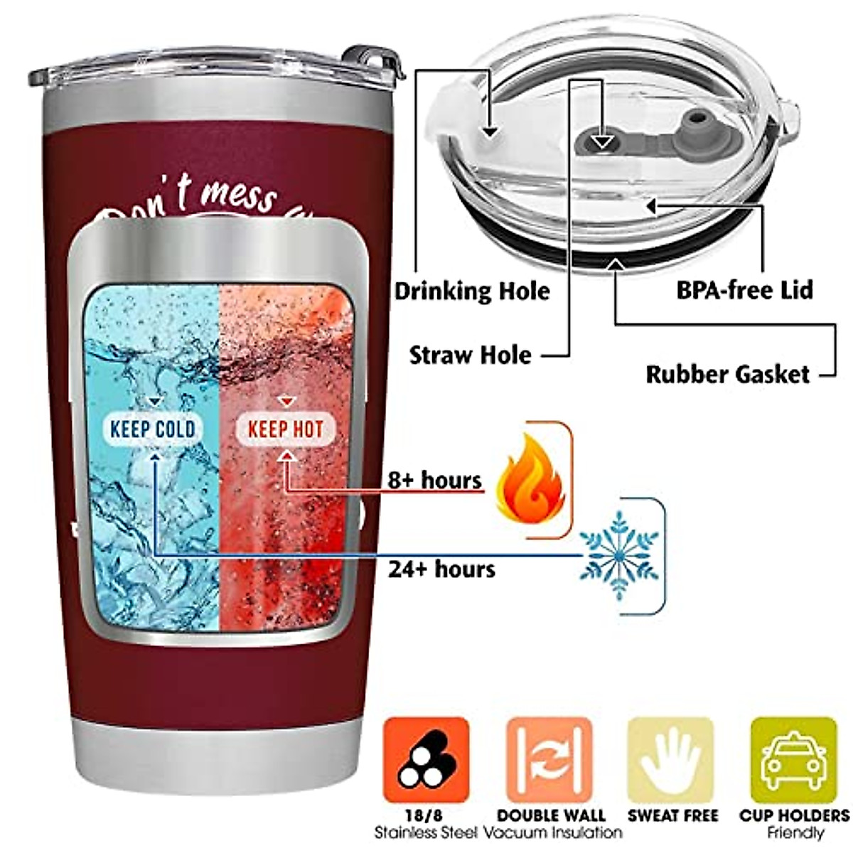 DOUBLECHILD Mothers Day Gifts for Mom from Daughter, Son, Kids - Great Mothers Day Tumbler - Ideas Presents for Mom on Birthday, Xmas - Mama Cup - Insulate Stainless Steel Tumbler 20oz, Red