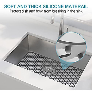 Silicone Sink Protectors for Kitchen - UFU Grey Silicone Sink Mat Grid Accessory with Center Drain, Kitchen Sink Protector（24.8"x 12.9"）