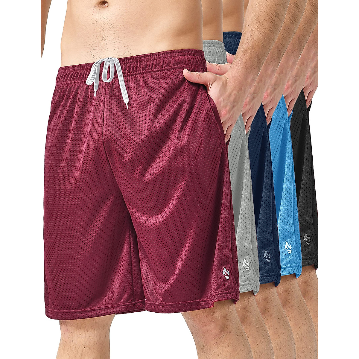 5 Pack: Mens Athletic Shorts, 9" Mesh Basketball Shorts Men Active Gym Shorts with Pockets (Set 1, X-Large)