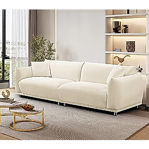 Container Furniture Direct Stylish and Luxurious Velvet Sofa with Modern Corner Design, Living Room Furniture with Minimalist Vibes, Two Accent Pillows Included, Cream White