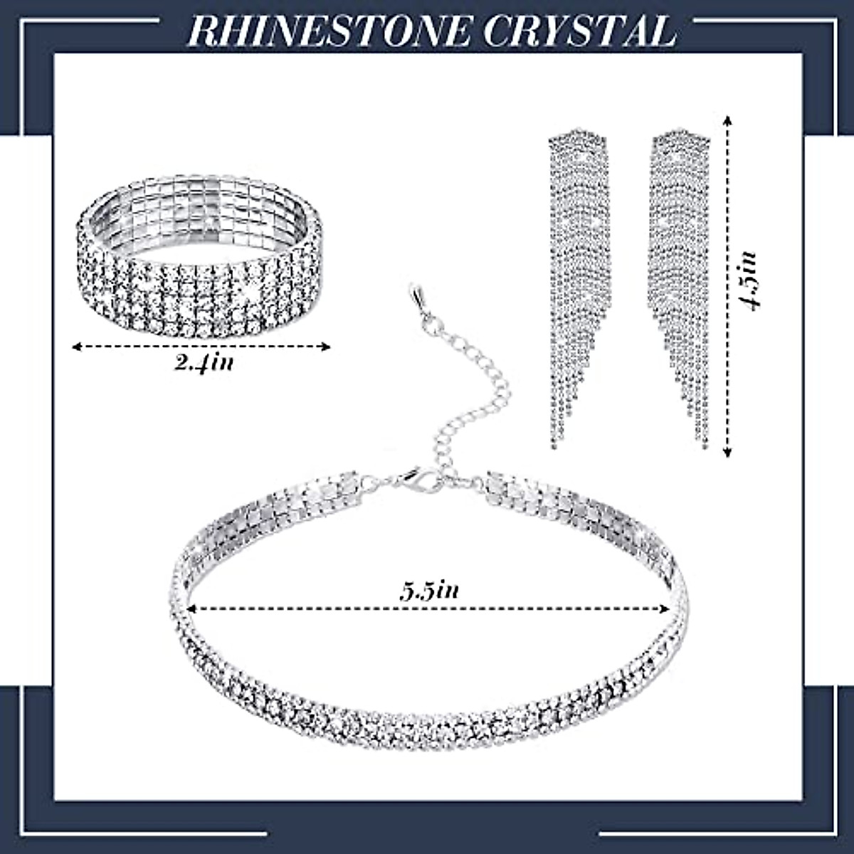 Jadive 4 Pcs Rhinestone Clutch Purses for Women Evening, Prom Purse Sparkly Bag Diamond Purse Handbag Glitter Evening Bag Jewelry Set for Formal Prom Parties Cocktail Banquet Wedding (Silver)