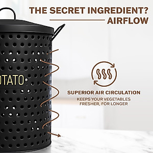 Kitchlab Set of 2 Potato and Onion Storage Bin - Matte Black Finish and Galvanized Kitchen Storage Bins - 10 x 12 Potato Keeper Storage Container - 8.94" Onion Storage Box for Kitchen Counter & More