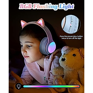 Bluetooth Headphones for Kids, Kid Odessey Cat Ears Wireless Kids Headphones, Bluetooth 5.3, 50H Playtime, 84/94dB Volume Limited, Colorful LED Lights, Built-in Mic Over-Ear Headsets for iPad/Tablet