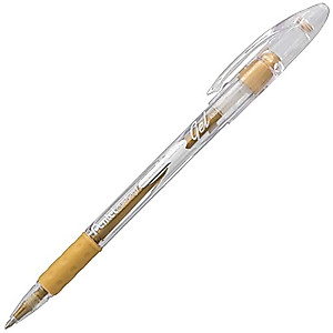 Pentel Sunburst Metallic Gel Pen, Medium Tip, Gold/Transparent Barrel, Gold Ink, Box of 12 (K908-X)