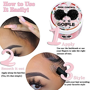 Goiple Edge Control Wax for Women - Strong Hold Non-Greasy Smoother with Brushes and Scarf, Strawberry Scent (4oz+0.7oz)