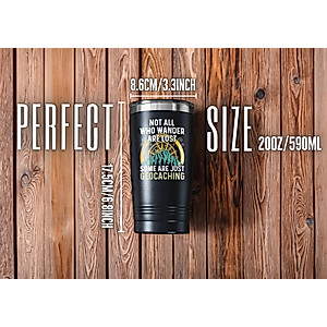 Onebttl Geocache Gifts For Women, Men, Gifts for Geocaching Lover, 20 oz/590 ml Stainless Steel Insulated Tumbler with Straw, Lid, Not All Who Wander are Lost, Some are Just Geocaching