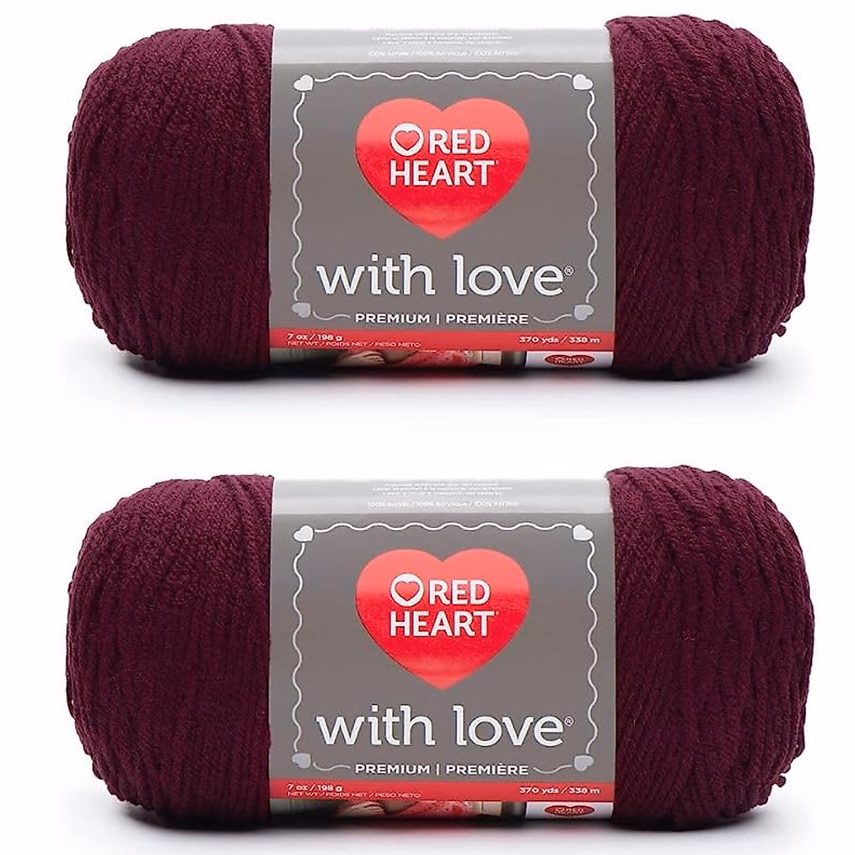Red Heart with Love Merlot Yarn - 2 Pack of 198g/7oz - Acrylic - 4 Medium (Worsted) - 370 Yards - Knitting/Crochet
