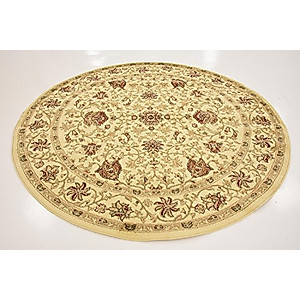 Unique Loom Voyage Collection Traditional Oriental Classic Intricate Design Area Rug, Round 6' 1" x 6' 1", Ivory/Tan