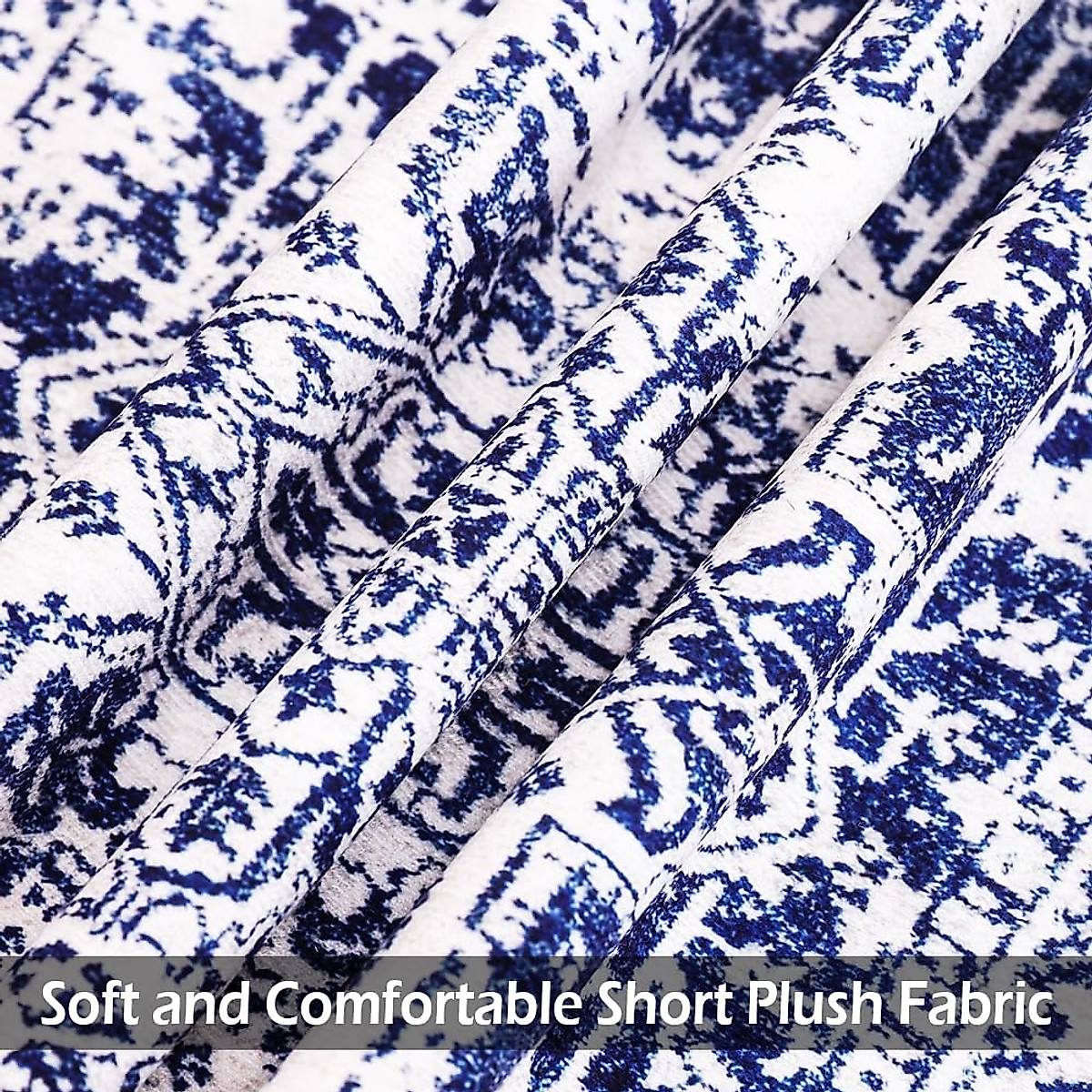 CARRIE HOME Navy Blue and White Farmhouse Decorative Throw Pillow Covers 18x18 Set of 2 Blue Boho Velvet Decorative Pillows 18 x 18 Soft Boho Room Decor for Couch Sofa and Bed