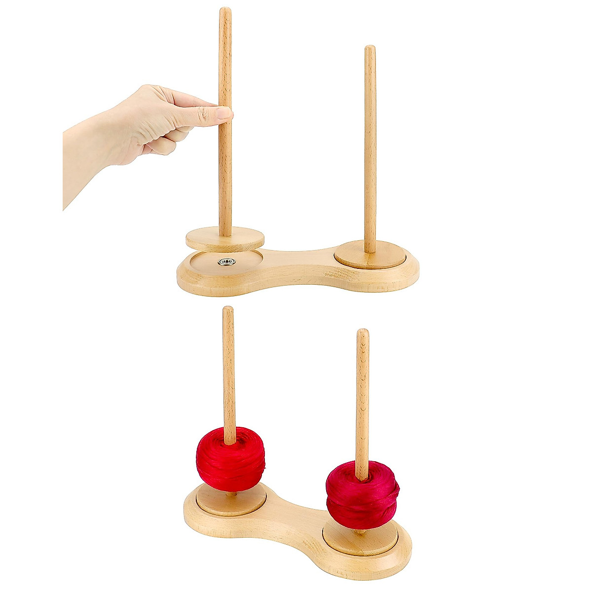 QWORK Weighted Double Yarn Ball Holder - Advanced Metal Twirling Mechanism - Knitting Crochet Spindle Dispenser for All Yarn Types