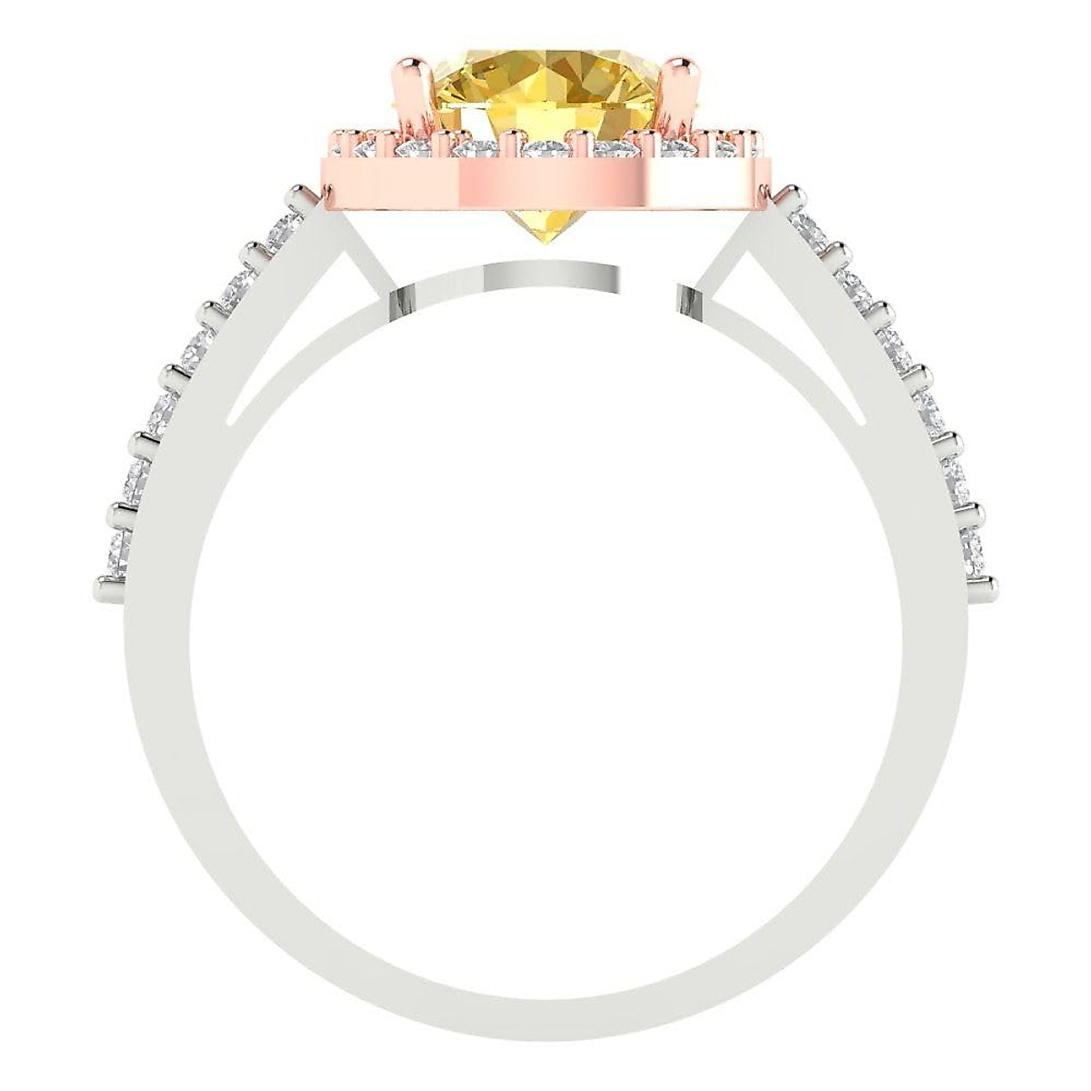 Clara Pucci 2.37ct Round Cut Solitaire Halo Natural Orange Citrine designer Modern Statement Accent Ring Solid 14k White & Pink Rose Gold