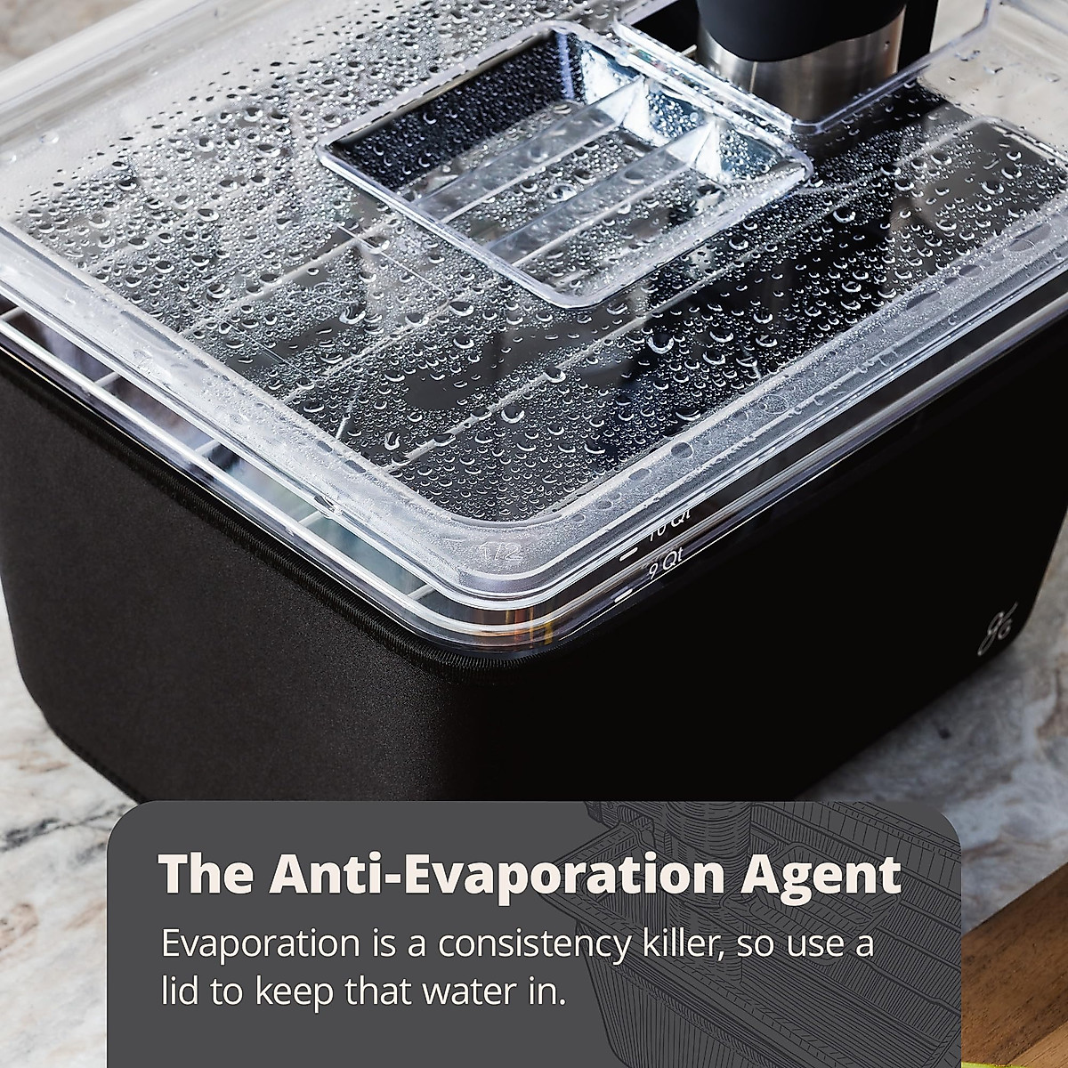 Greater Goods Sous Vide Container 12 Qt with Stainless Steel Rack, Insulation Sleeve, and Lid, (Onyx Black)