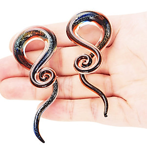 Longbeauty 2pcs Glass Ear Tapers 4G-00G Teardrop Spiral Gauges Plugs Ear Piercing Jewelry