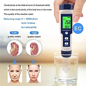 Generic 5-in-1 Pool Salt Tester & pH Meter with Temperature, TDS, EC: High Accuracy Water Analyzer for Pools, Spas, Drinking Water, Aquariums & Hydroponics