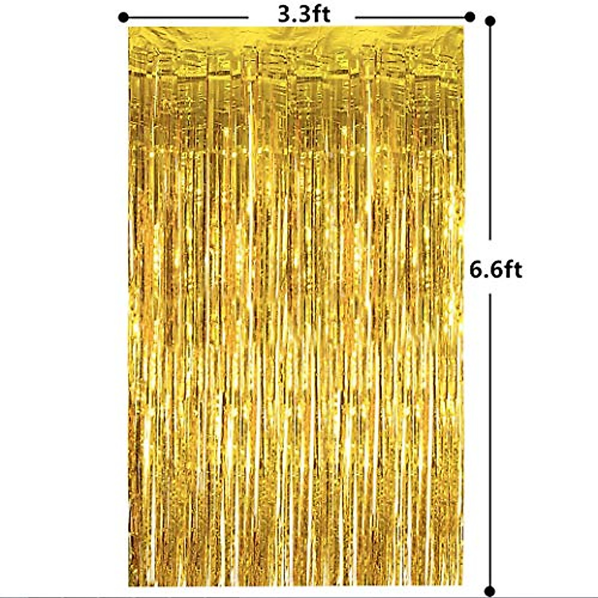 HDLJD Shiny Gold Metallic Foil Fringe Door & Window Curtain Party Decoration 3.3' X 6.6' （Value Pack of 2）