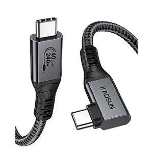 XAOSUN 240W USB 4 Cable for Thunderbolt 4, Right Angle Thunderbolt 4 Cable 90 Degree, 240W USB C to USB C Cable with 40Gbps Data, 8K@60Hz Display, for Thunderbolt MacBook Docks eGPU Hub 3.3ft