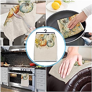 Chees D Zone Fall Pumpkin Thanksgiving Retro Linen Kitchen Towels Dish Cloth Towel Absorbent Hand Towel Cleaning Cloth,Autumn Vintage Leaves Dishcloth Quick Drying for Dishes Counter 1 Pack