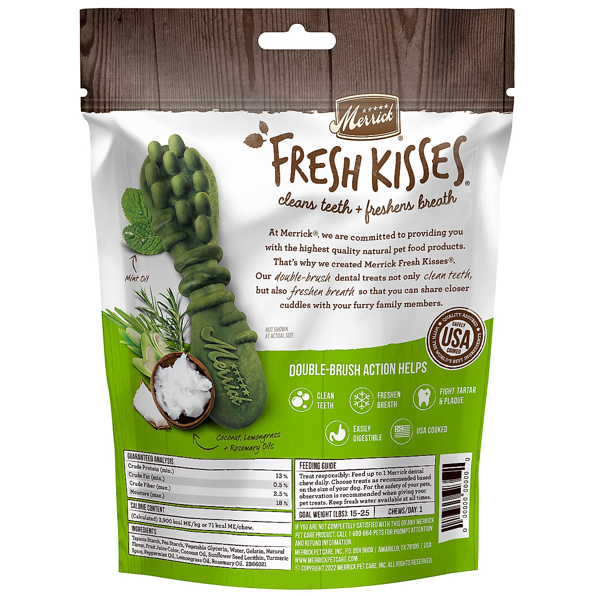 Merrick Fresh Kisses Natural Dental Chews Infused With Coconut And Botanical Oils For Small Dogs 15-25 Lbs - 15 ct. Bag