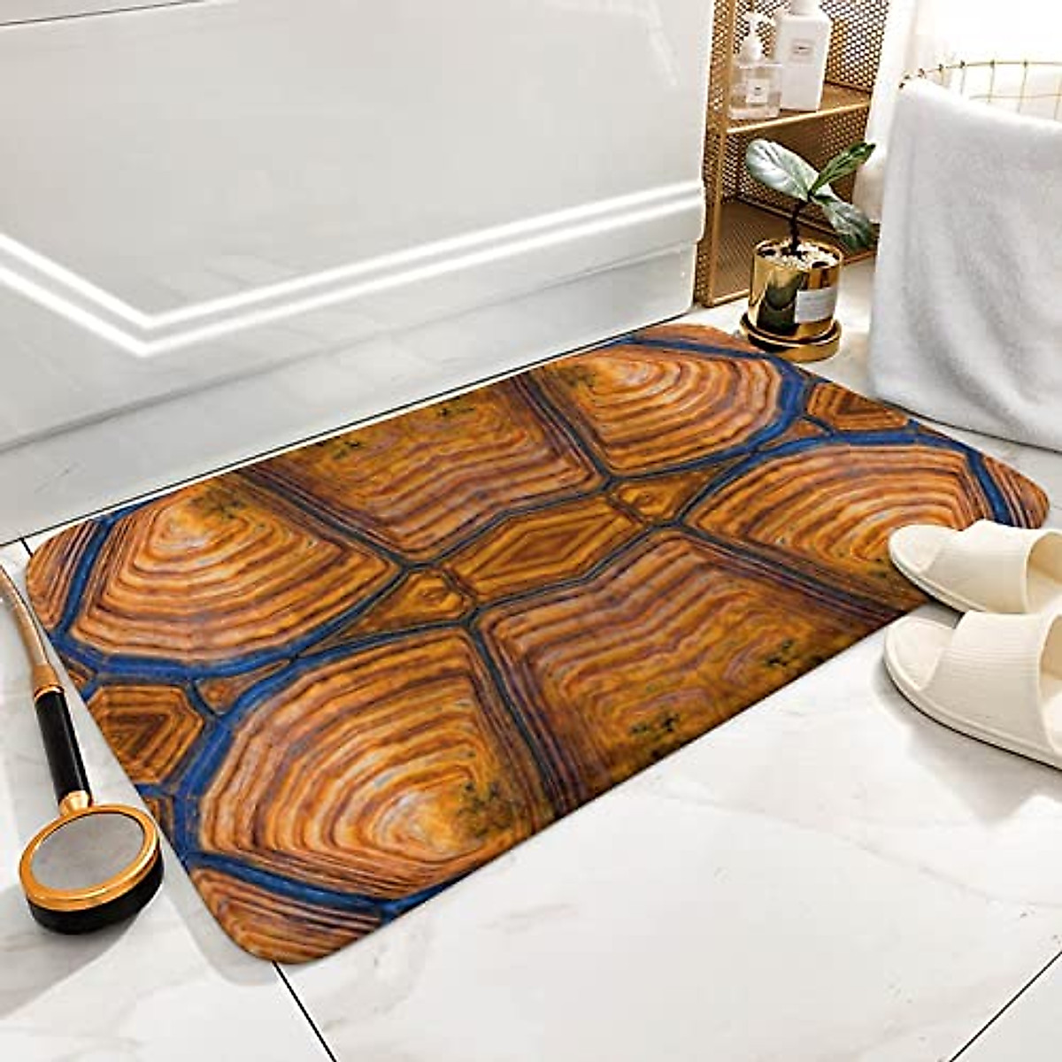 Turtle Carapace Bathroom Rug Mat, Extra Soft and Absorbent Microfiber Bath Rugs, Non-Slip Plush Bath Carpet, Bath Mats for Bathroom Floor, Tub and Shower 16x24 Inches