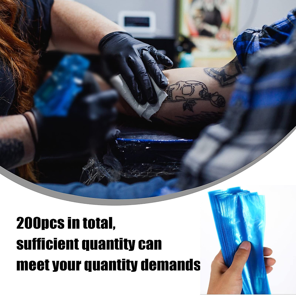 Gakonp 200pcs Clear Tattoo Machine Pen Covers Tattoo Pen Sleeves Plastic Dustproof Protection Blue Bags for Tattoo Professionals