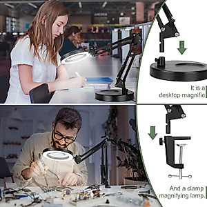 10X Magnifying Glass with Light and Stand, Upgrade Button 5 Color Modes Dimmable Lighting, Krstlv 2-in-1 LED Lighted Magnifier, Hands Free Desk Lamp with Clamp for Soldering Craft Hobby Close Work