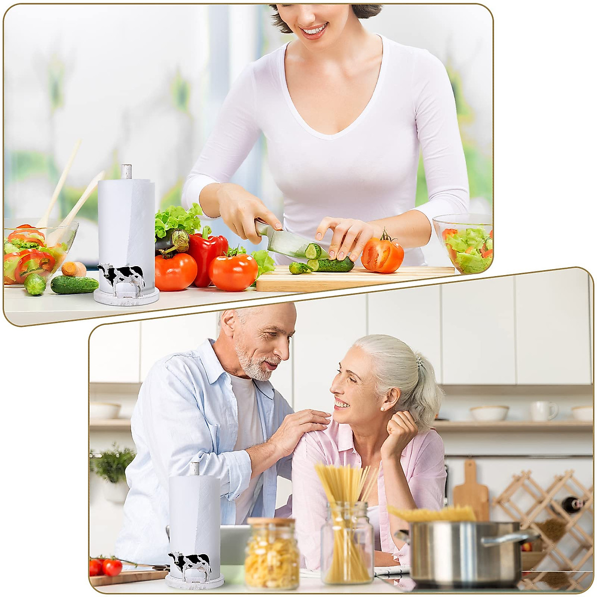 Farmhouse Paper Towel Holder Cow Rooster Sunflower Wooden Paper Towel Stand Paper Towel Dispenser Decorative Farm Kitchen Accessories for Kitchen Bathroom Table Decoration (Cow)